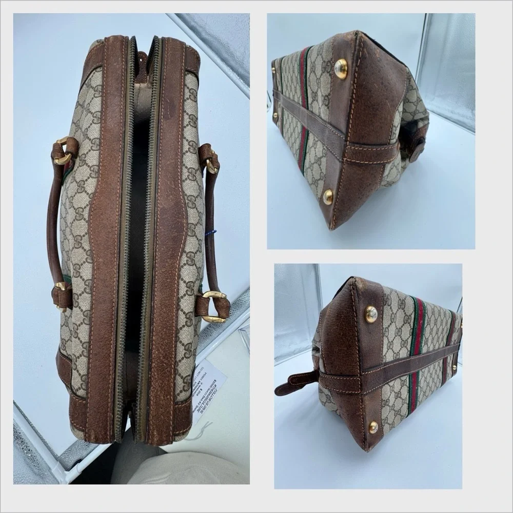 Gucci | Bags | Vintage Gucci Gg Coated Canvas Web Stripe Boston Duffle ...